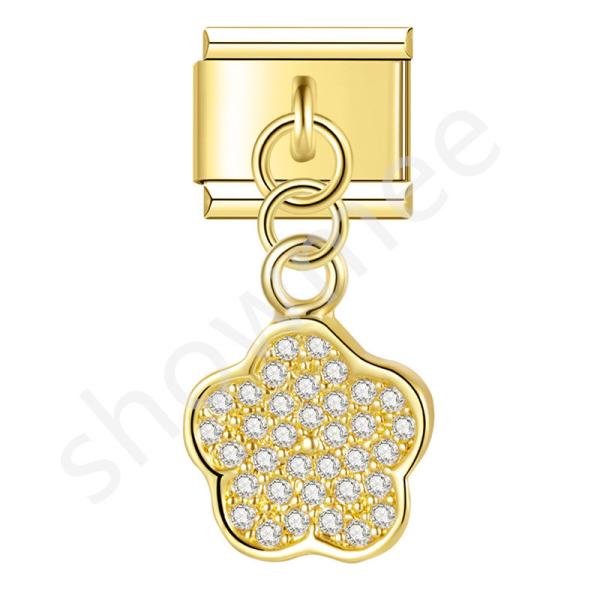 Quality DIY Fashion YIWU Italian  Charm Stainless Steel Gold Clover Bow Sun Gem Italian  Charm Bracelet for sale
