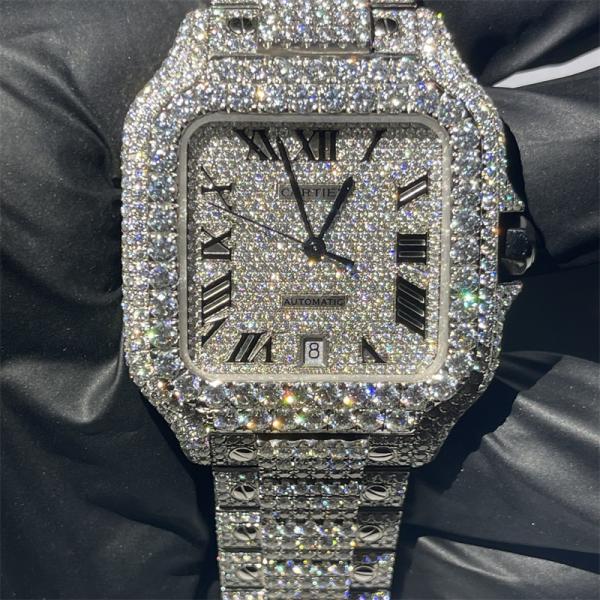 Quality Cartier Santos Iced Out Moissanite Watch for sale