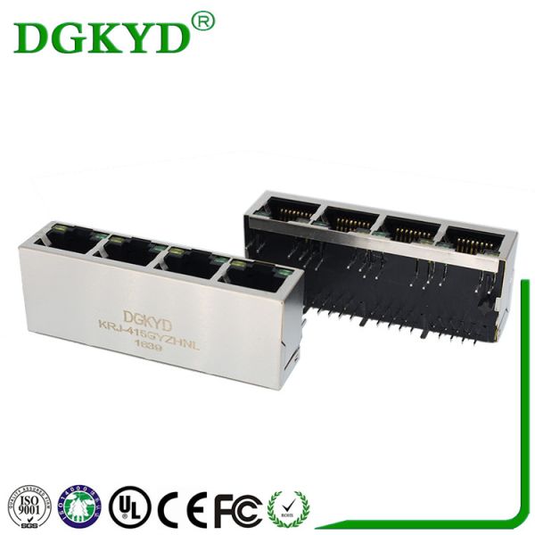 Quality KRJ-415GYZHNL quad cell RJ45 connector 100Mbps integrated filter industrial network port socket for sale