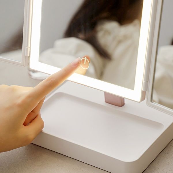 Quality Trifold vanity Lighted Magnifying Makeup Mirror Cosmetic ABS Plastic for sale