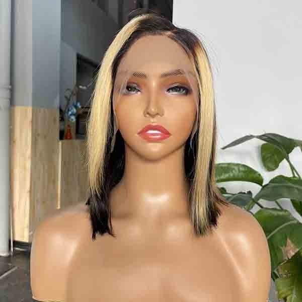 Quality C Part Bleached Knots Hightlight Blunt Cut Bob Wigs Lace Frontal 9A Grade for sale