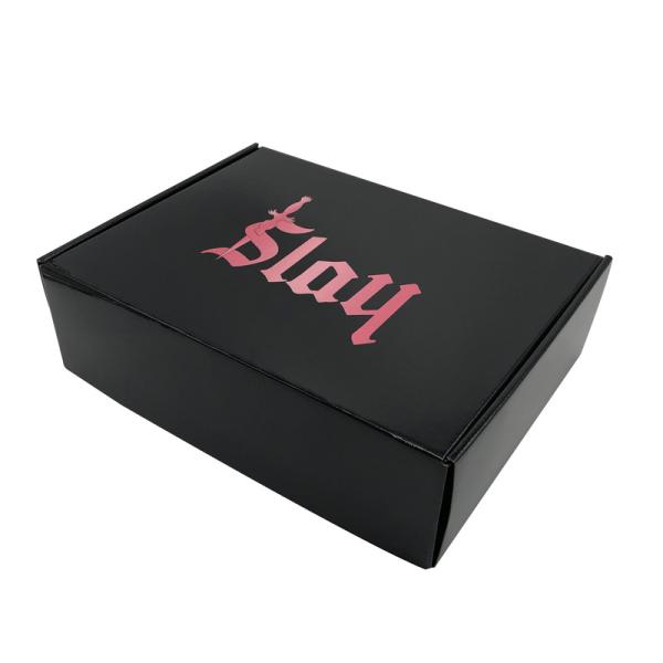 Quality Glossy Black Cardboard Corrugated Boxes , Foldable Kraft Paper Carton Box for sale