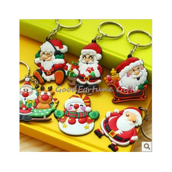Quality Soft Rubber Christmas Personalised Keyring Customized Silicon Santa Clause for sale