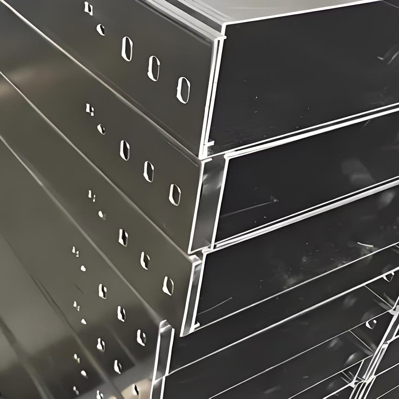Close-up view of cable tray slots and construction