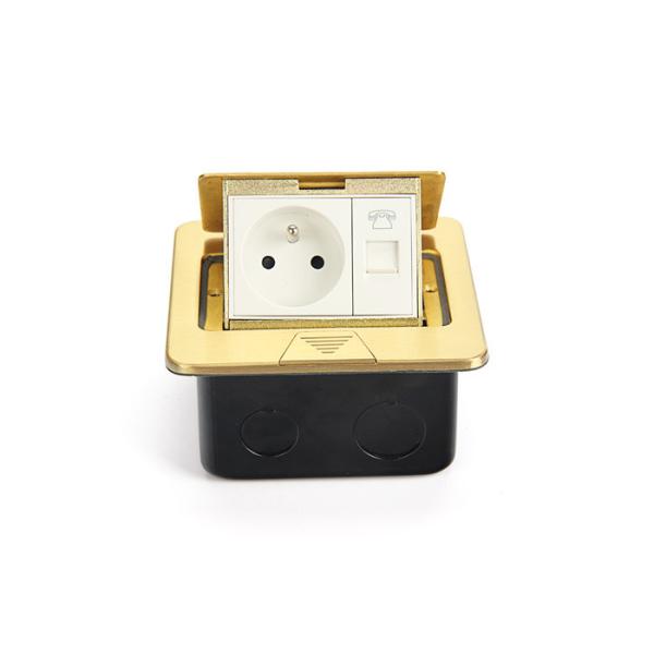 Quality Hidden Brass Pop Up Floor Outlet With Modular Jack , Gold French Socket for sale