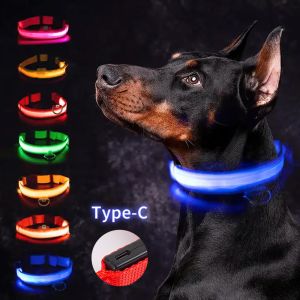 Quality LED Dog Collar Waterproof Adjustable USB Type-C Recharge Solid Pattern Flashing for sale