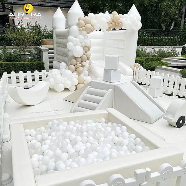 Quality Kids White Soft Play Equipment Playground Ball Pool Pit With Slide for sale
