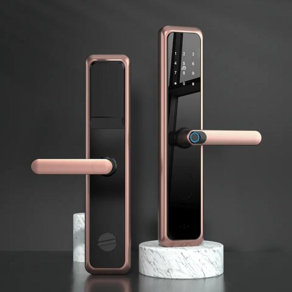 Quality Semi Auto Smart Handle Front Door Lock Fingerprint Code Card Key TTLock Access for sale