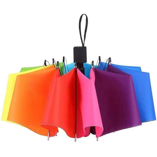 Quality Colorful Rainbow Design 3 Folding Manual Umbrella with Windproof and Metal for sale