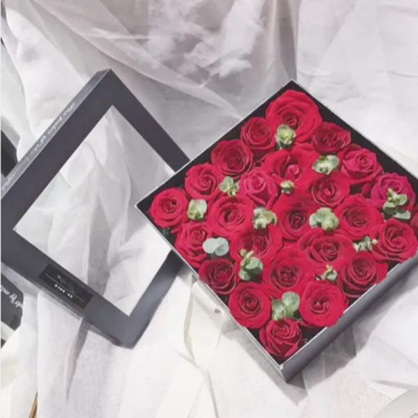 Quality Florist 0.33mm PVC Window Square Paper Flower Lid And Base Boxes for sale