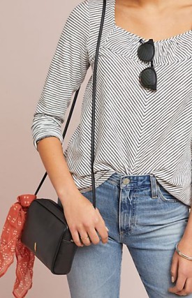Quality Women Square Neck Long Sleeve Slim Blouse with Striped for sale