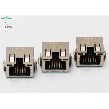 Thru Hole R/A Shielded PCB RJ45 Ethernet Connector With EMI Tabs
