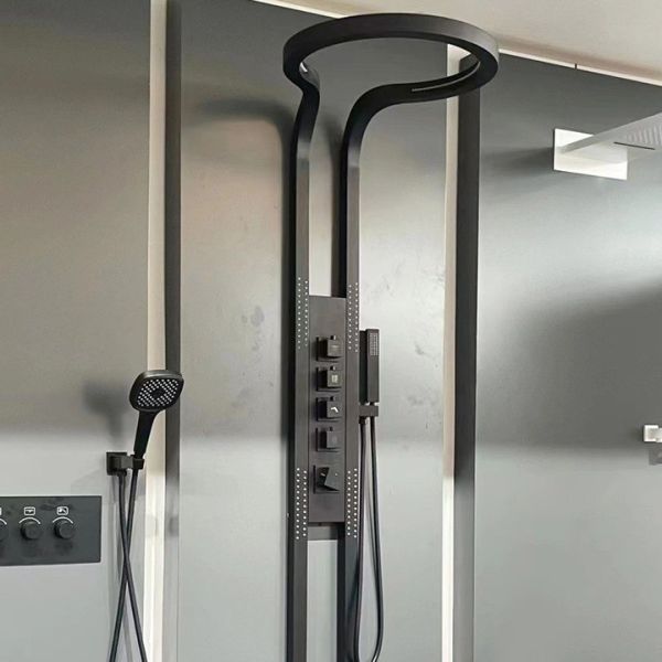 Quality Wall Shower Set with High Pressure Rainfall Round Matte Black Head and Panel Combo Set for sale