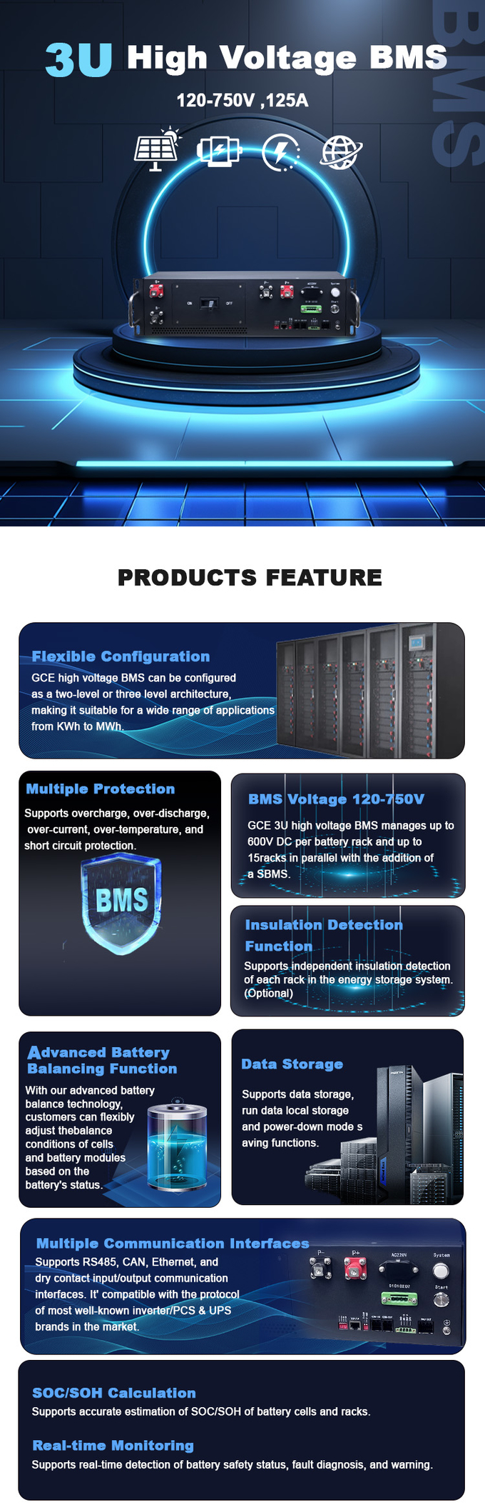 Global leader BMS 160S bms 512V 100A lithium battery bms with CAN comunication for solar energy storage system 0