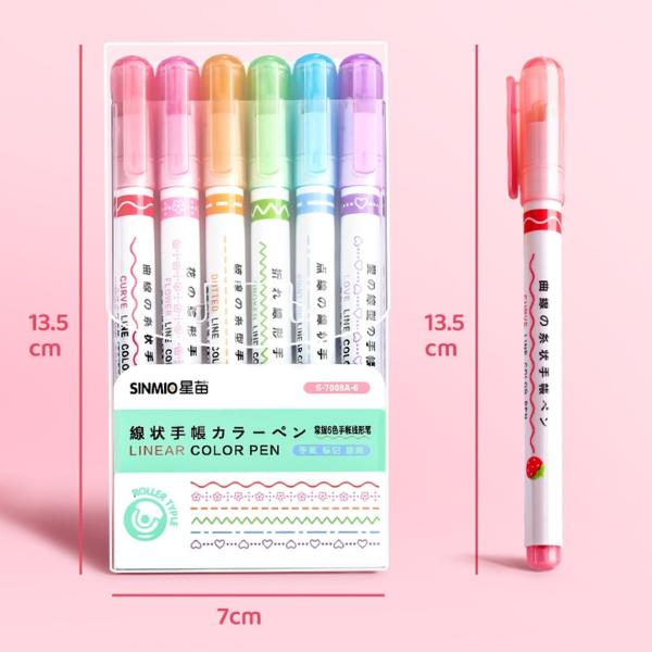 Quality Colorful Pattern Shape Linear Curve Highlighter Pens For Handbook Journals Notes for sale