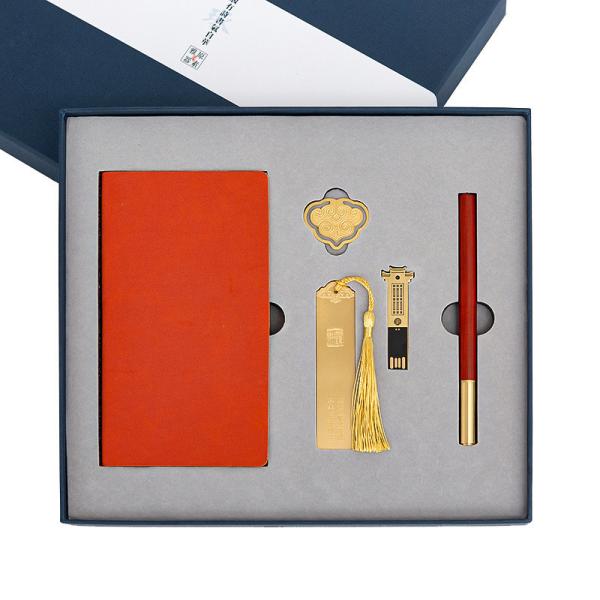 Quality Classical Sandalwood Business Stationery Set Bookmark Notebook Craft Pen U Disk for sale