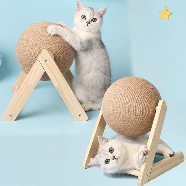 Quality Wooden Cat Scratching Ball Toy Sisal Rope Ball Board Crushing Foot Toy for Cats and Pet Furniture Supplies for sale