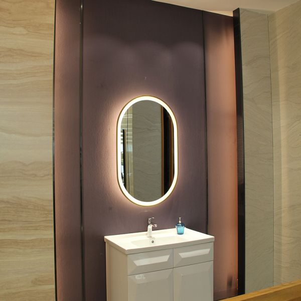 Quality Stainless Steel Oval Framed Wall Mirror with LED Light Luxury Golden Color W60xH100cm for sale