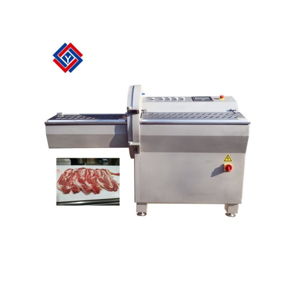 Quality Conveyor Feeding Inlet 4.4KW Ham Goat Meat Cutting Machine for sale