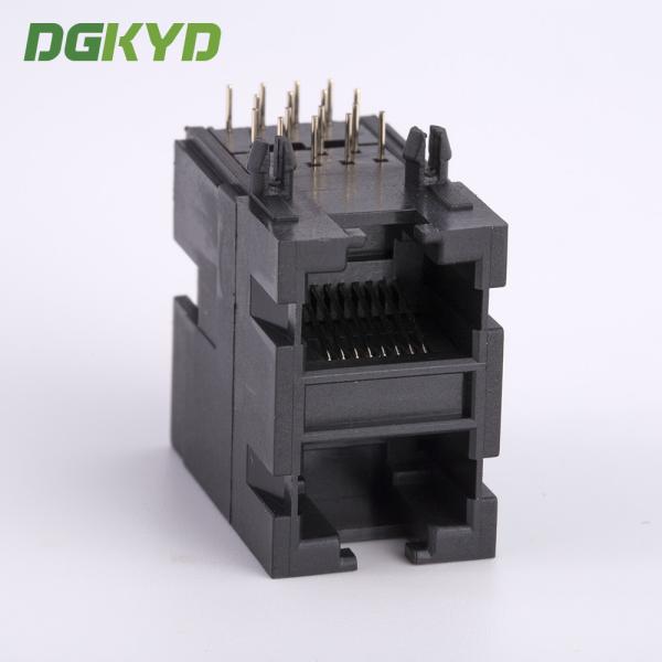 Quality 10/100 BASE Stack 2x1 Dual Port RJ45 Female Jack Double Deck Ethernet Socket for sale