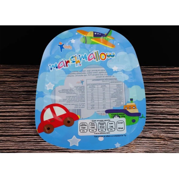 Quality Marshmallow Custom Food Packaging Bags With Transparent Window Oval Twisted Shape for sale