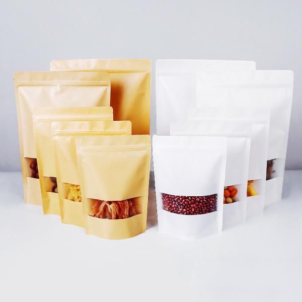 Quality Kraft Stand Up Zipper Lock Paper Food Pouches Bag With Transparent Window for sale