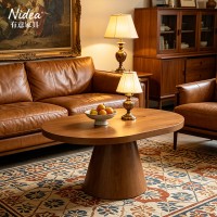 Quality Modern Minimalist Solid Wood Round Coffee Table Wabi-Sabi Geometric Pedestal for sale