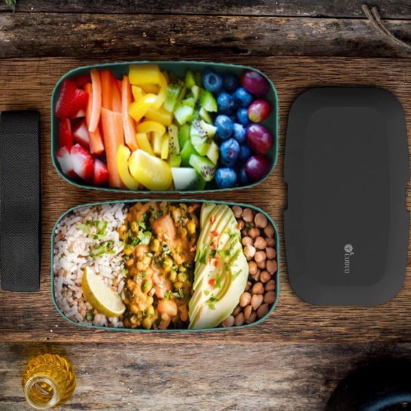 Quality Plastic Eco Food Grade Salad Lunch Box with Cutlery and Leak-proof Banana Leaf for sale