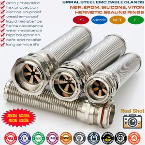 Quality NPT Thread Stainless Steel EMC Cable Glands (Cord Grips) IP68 with Spiral Flex for sale