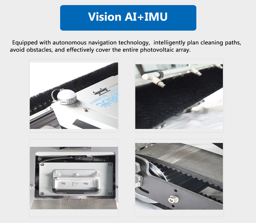 Innovative Ai-Powered Cleaning Robot with Rolling Brush Heads and High-Pressure Nozzles for Quick Removal of Dust, Dirt, etc on The Solar Panel