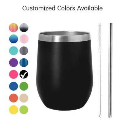 Quality Wine Tumbler SS Insulated 12 Oz Stemless Wine Glass With Slide Lid And Metal Straw Travel Cup Keep Cold For Coffee Cocktails for sale