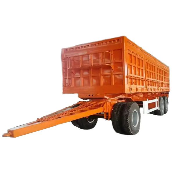Quality 2-Axles Flat Platform Flatbed Side Wall Drawbar Full Trailer With Ladder for sale