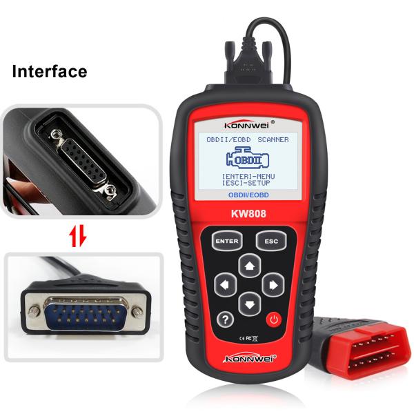 Quality Digital OBD Code Reader Diagnostic Tools Konnwei KW808 Large Backlit LCD Screen for sale