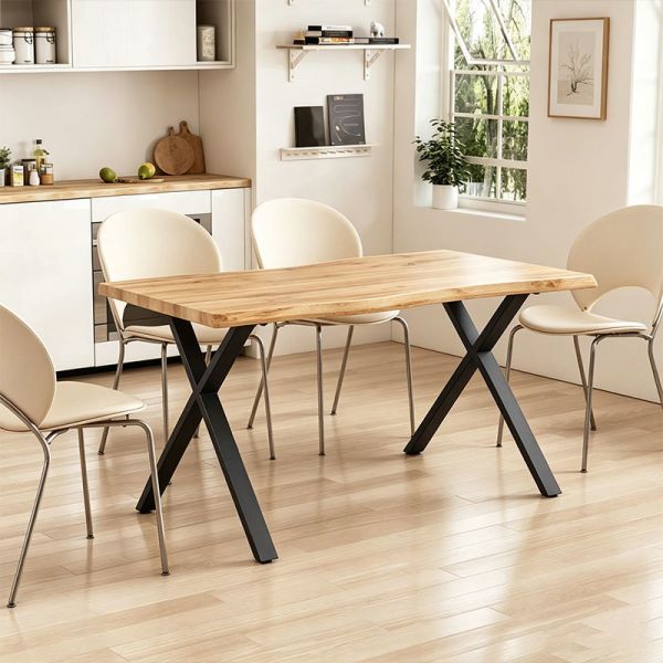 Quality Minimalist Style Rectangle Live Edge Dining Table Metal Base Dining Room Furniture Wooden Modern Dining Table Set 6 Seater for sale