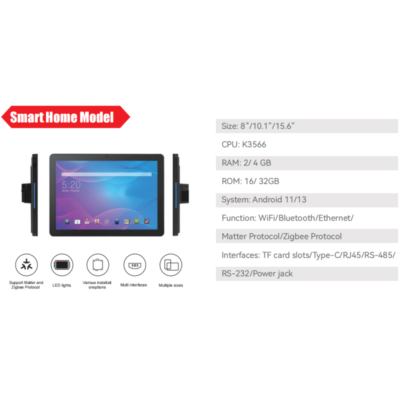 Wall mounted POE NFC smart home tablet diagram