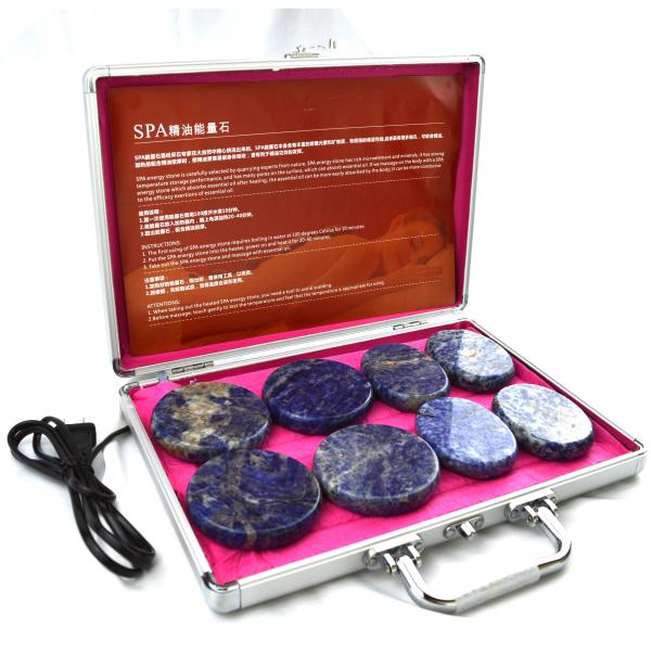 Quality Personal Health Care Blue Soddlite 8pcs Massage Stone in Aluminum Heating Box with Heat Massage Energy Stones for sale