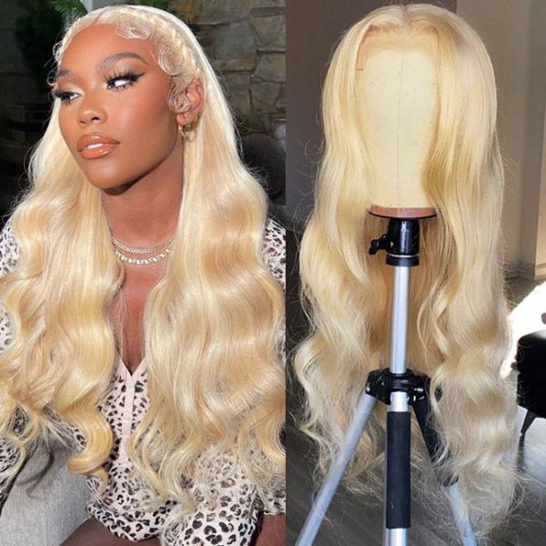 Quality 180 Density Raw Indian Virgin Hair Wigs Blonde 613 13x6 frontal wig Body Wave HD Transparent Lace Frontal for sale