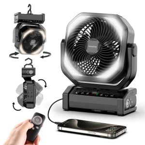 Quality Remote Control Cordless Outdoor Fan Rechargeable 20000MAh With Led Light for sale
