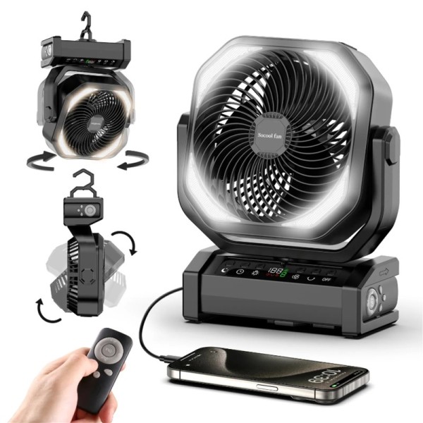 Quality Remote Control Cordless Outdoor Fan Rechargeable 20000MAh With Led Light for sale