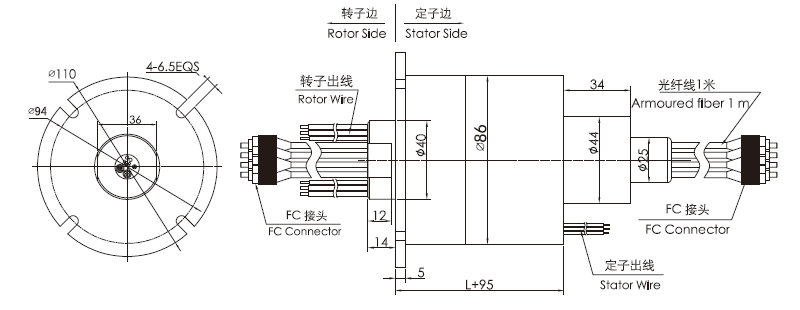 fo408 series FO408 Series 4 Channels Fiber Optic Rotary Joint slip ring Drawing 