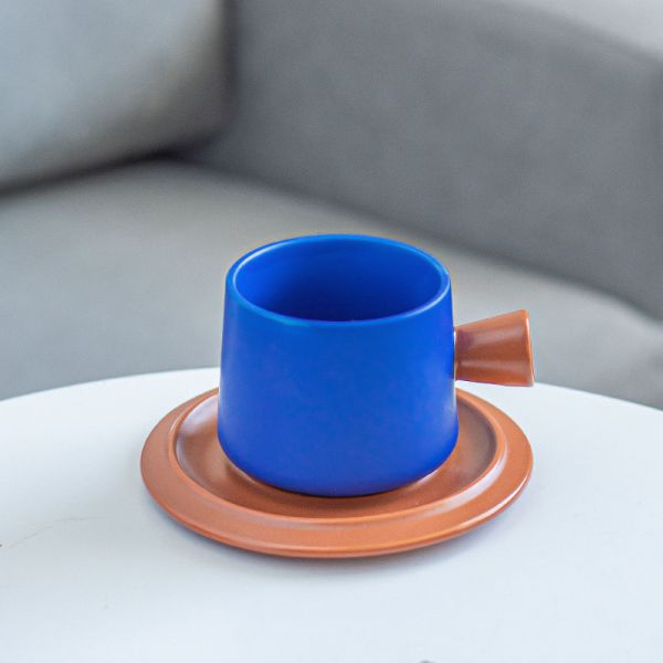 Quality 320ml Volume Porcelain Tea Mug Ceramic Coffee Cup And Saucer Set Klein Blue Cups for sale