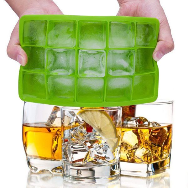 Quality 15-hole Square Shape Custom Maker Rubber Trays Silicone Ice Cube Mold for sale