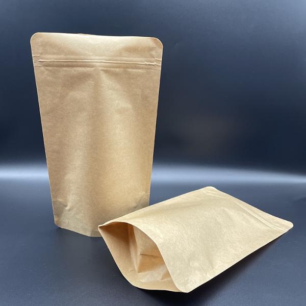 Quality Blank Brown Biodegradable Kraft Stand Up Pouch With Ziplock 140um Thickness for sale