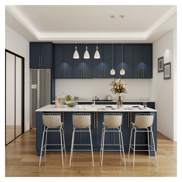 Quality Trend Blue Shaker Style Kitchen Cabinets Solid Wood Furniture for Modular Kitchen for sale