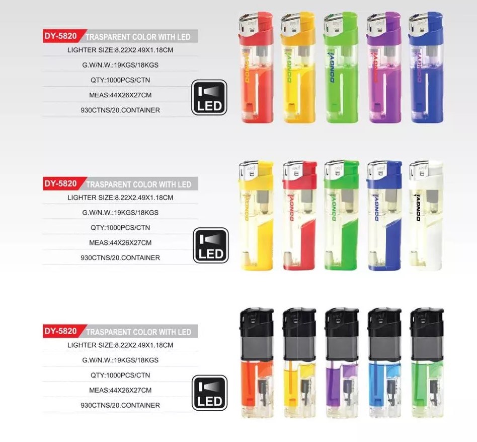 Disposable or Refillable Electronic Soft Piezo Flame Gas Lighter with LED