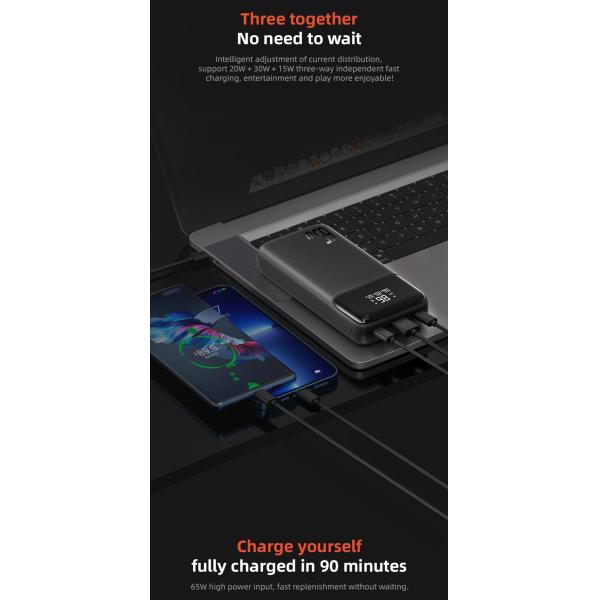 Quality 25000mAh Lithium Polymer Power Bank USB Charging With 65W Type-C1 30W Type-C2 for sale