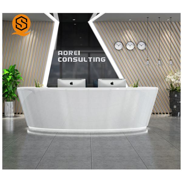 Quality Oval Curve Semicircle Modern Hotel Reception Counter Solid Surface 2 Person for sale