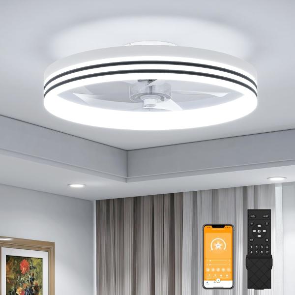 Quality Wholesale   20 Inch 5 Blades 6 Wind Speeds Smart Low Profile Ceiling Fan Lights Flush Mount With APP Remote for Bedroom Living Room for sale