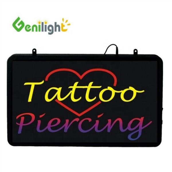 Quality LED Tattoo Piercing Neon Open Sign with Design Rectangle Shape and Epoxy Resin for sale
