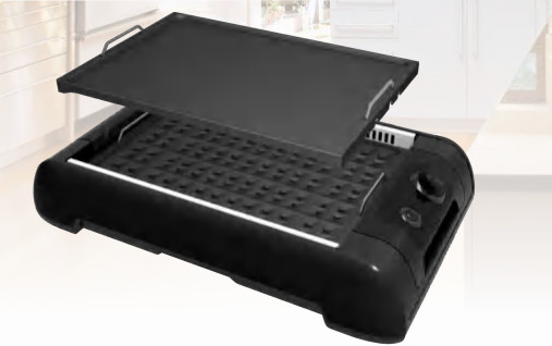 Quality Indoor Black 220V 1200W Infrared Smokeless Grill With Two Plates for sale